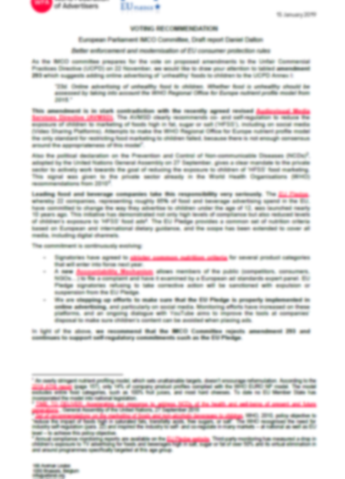 WFA position on online HFSS ad ban (New Deal for Consumers) - World ...
