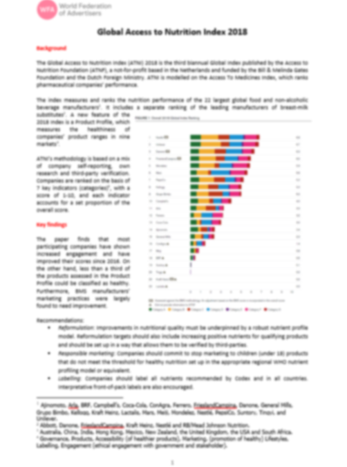 Global Access to Nutrition Index 2018 - World Federation of Advertisers